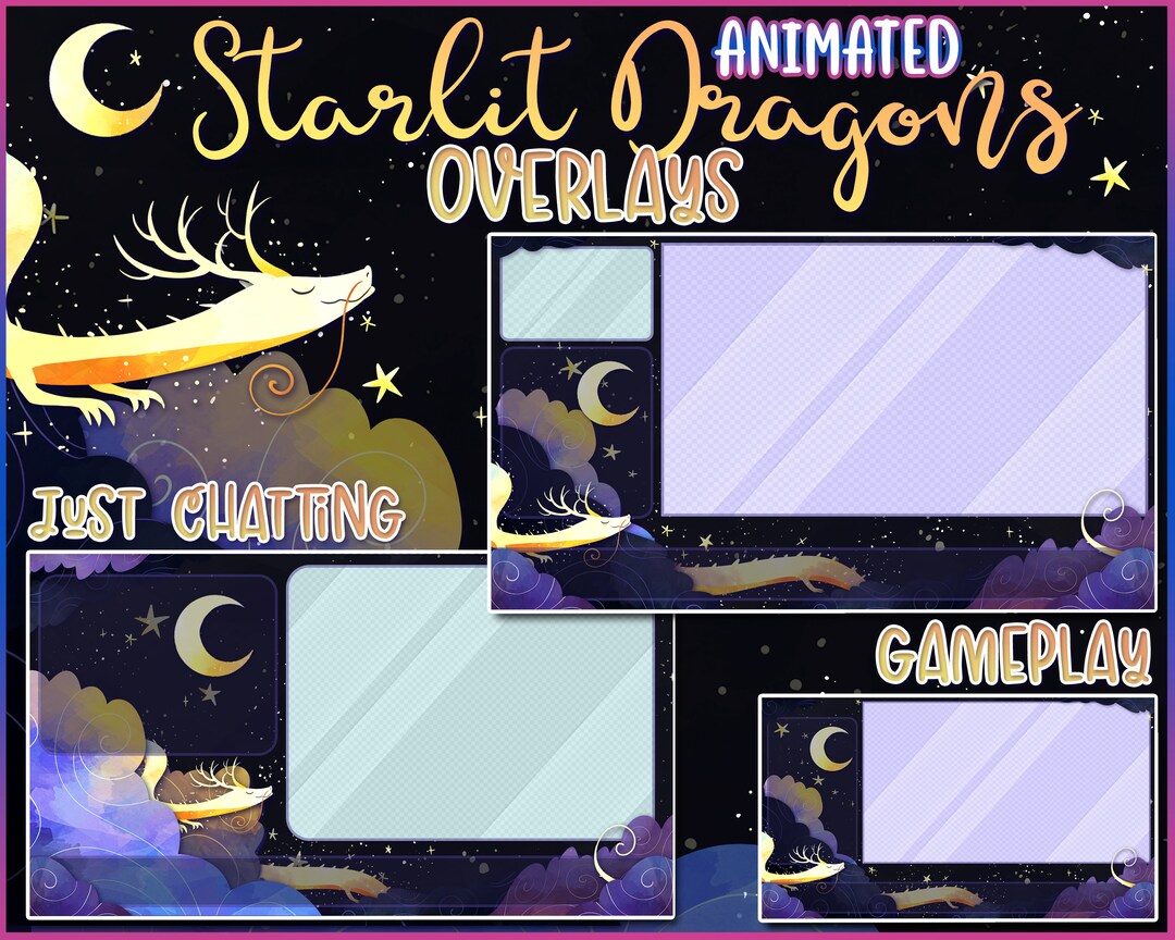 ANIMATED Starlit Dragons Overlays Twitch Streamer Scene Stream Screens ...