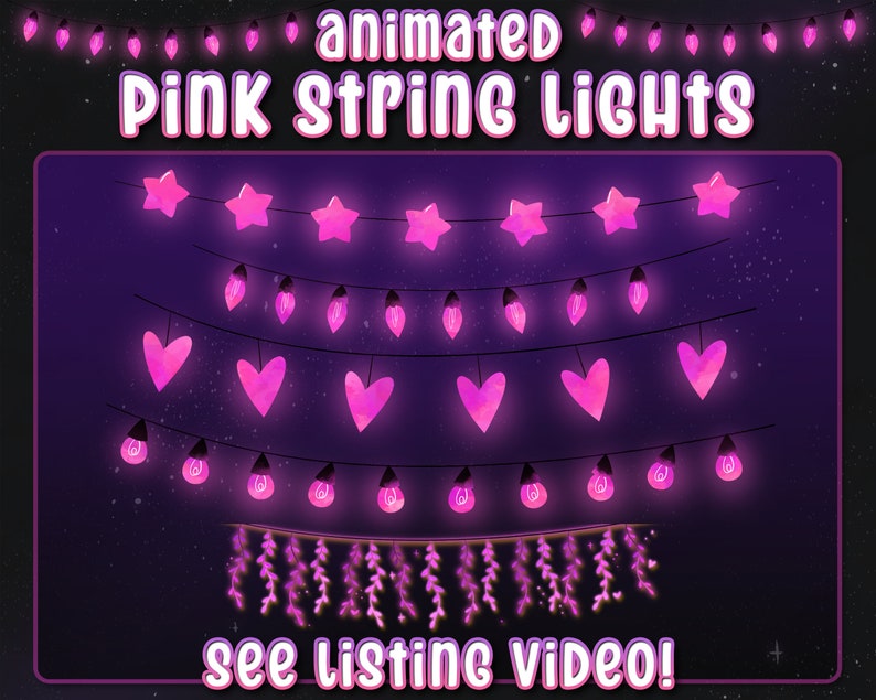 Pink Animated String Lights Twitch Streamer Overlays - Etsy