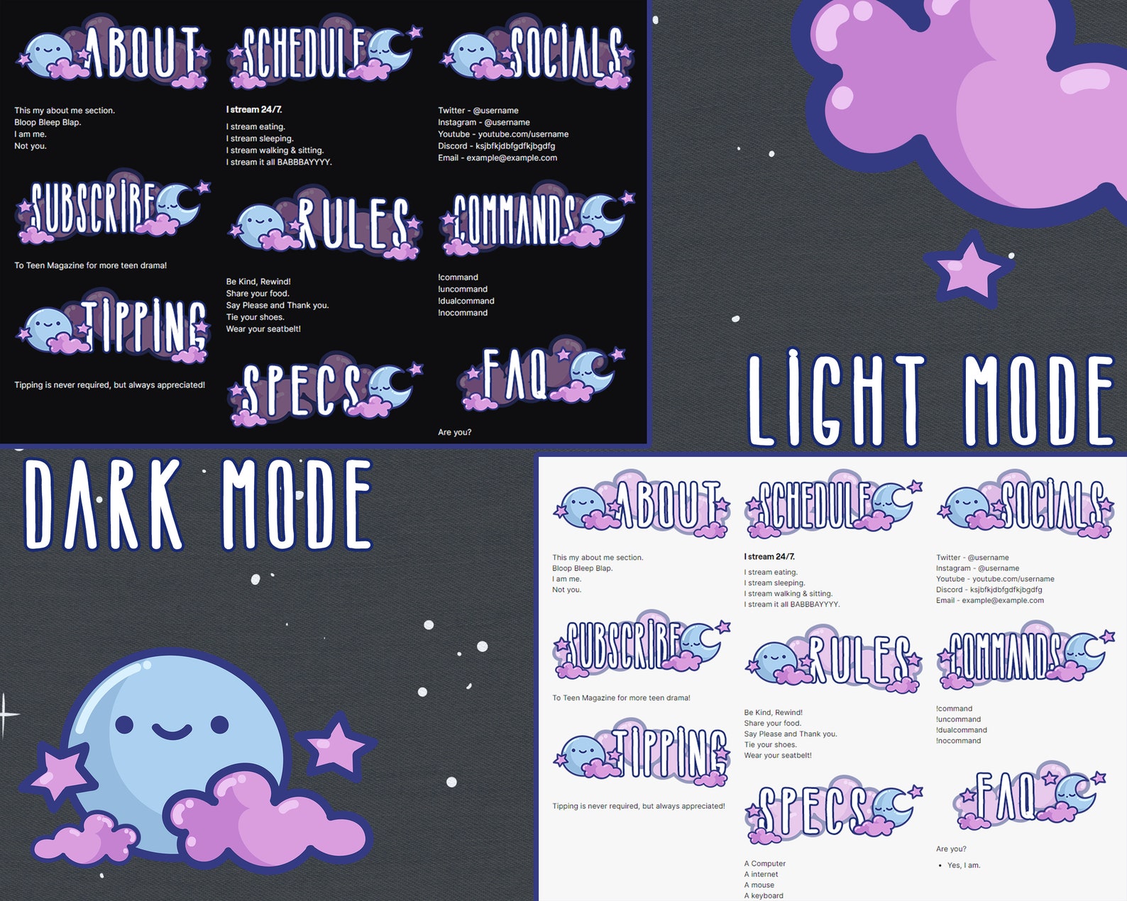 Cloudy Night Twitch PACKAGE Streamer Scenes Panels Clouds | Etsy