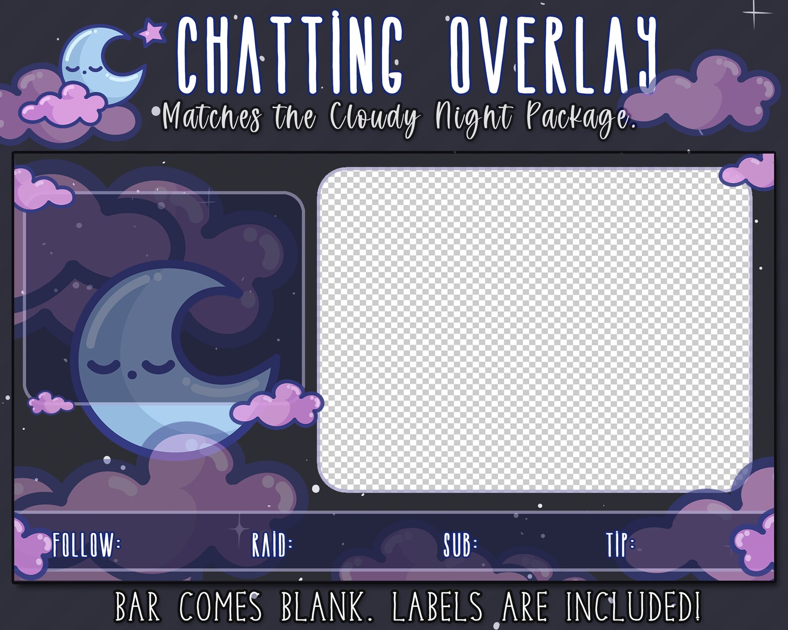 ANIMATED Cloudy Night Overlays Twitch Streamer Overlays & | Etsy