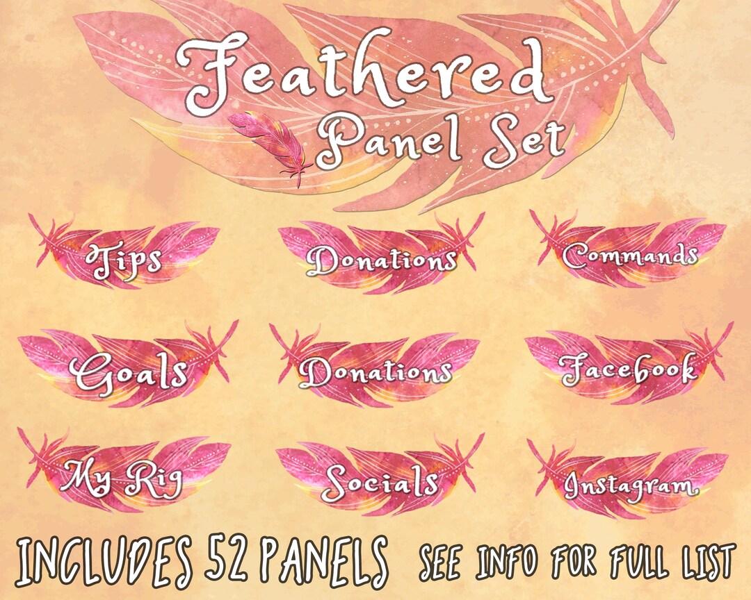 Feathered PANEL SET 52 Twitch Streamer Panels Pink Feather - Etsy