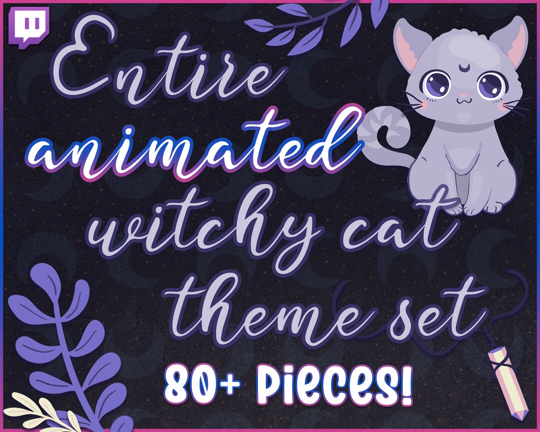 ENTIRE ANIMATED Witch Cat Theme Set Twitch Streamer Bundle Moon Cat ...