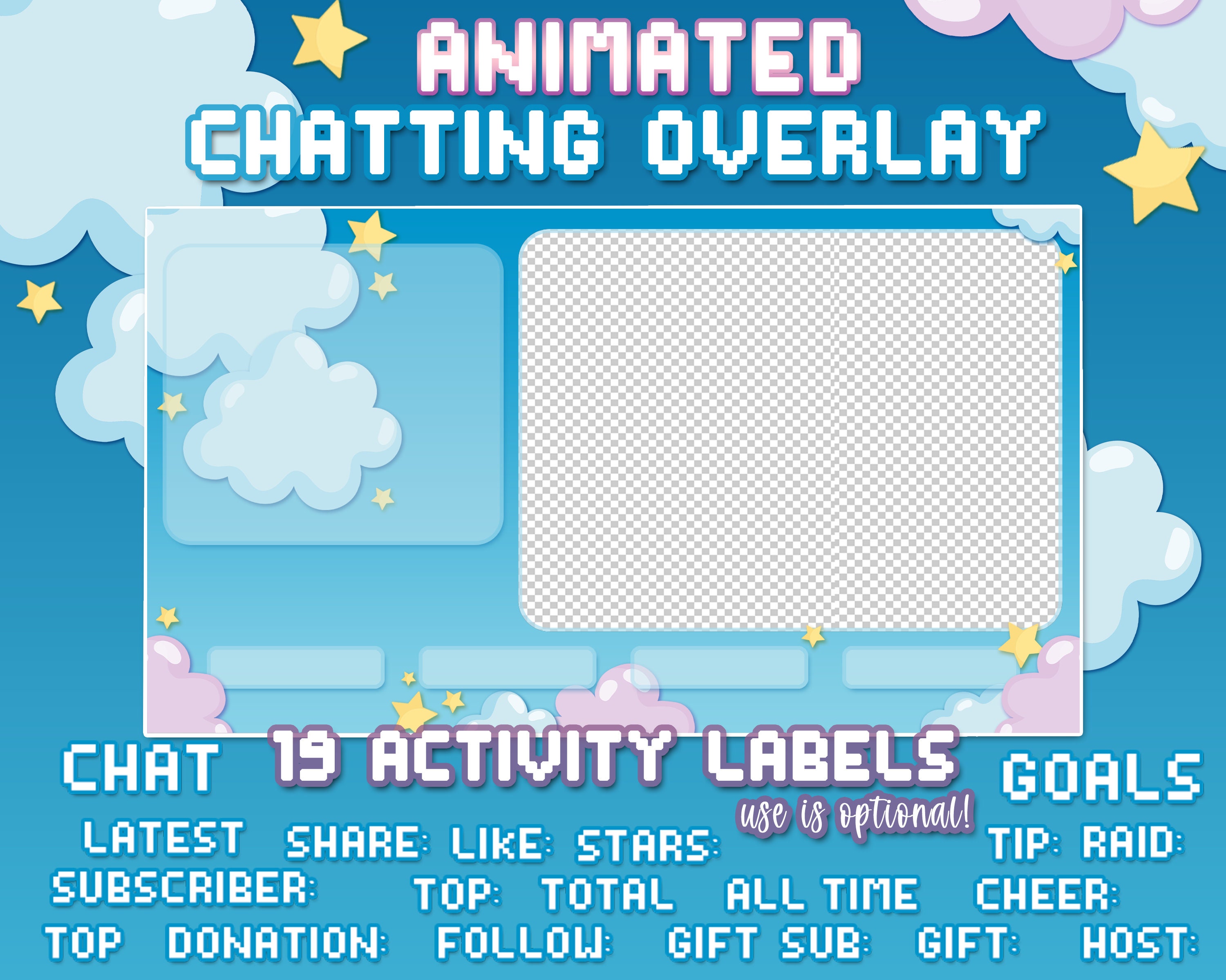 ANIMATED Cute Cloud Overlays Twitch Streamer Overlays - Etsy