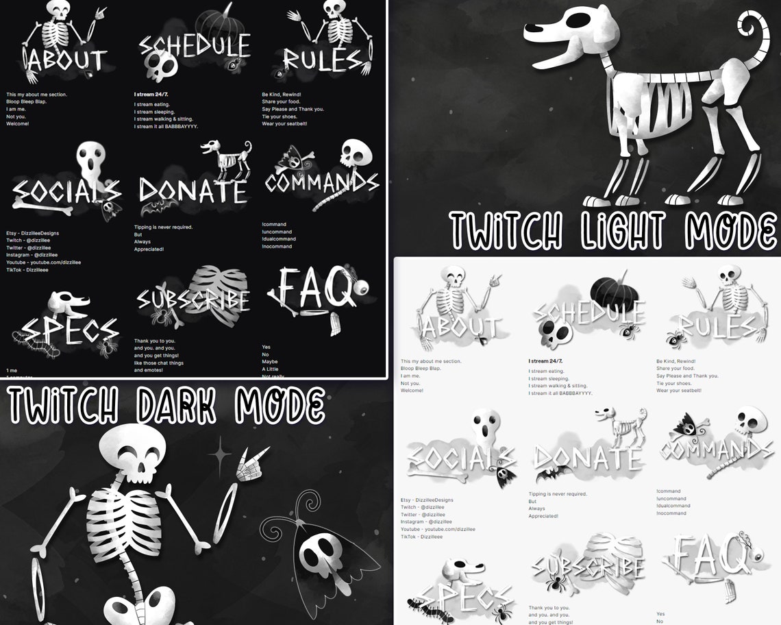 Spooky Skeletons Twitch PACKAGE Streamer Scenes Panels & - Etsy