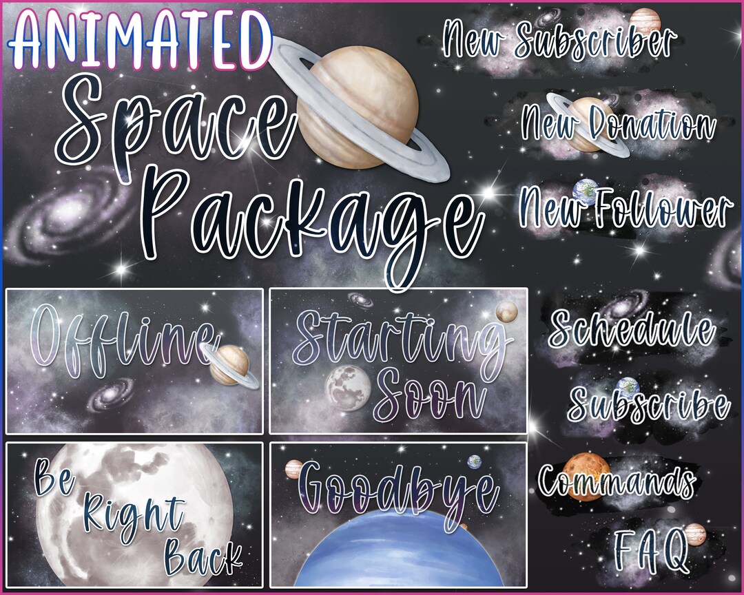 ANIMATED Space Twitch PACKAGE Streamer Scenes, Panels & Alerts ...