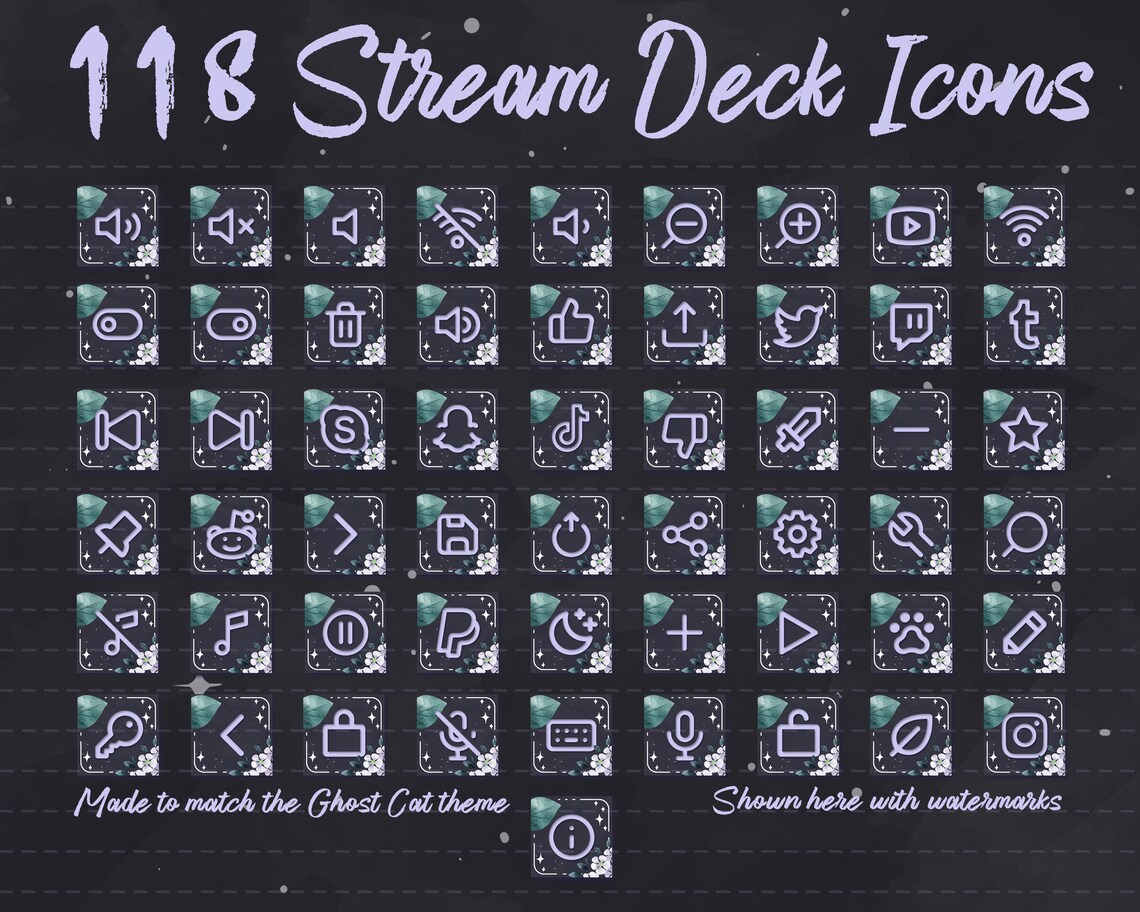 118 Stream Deck Icons Floral Night Streamdeck Twitch - Etsy