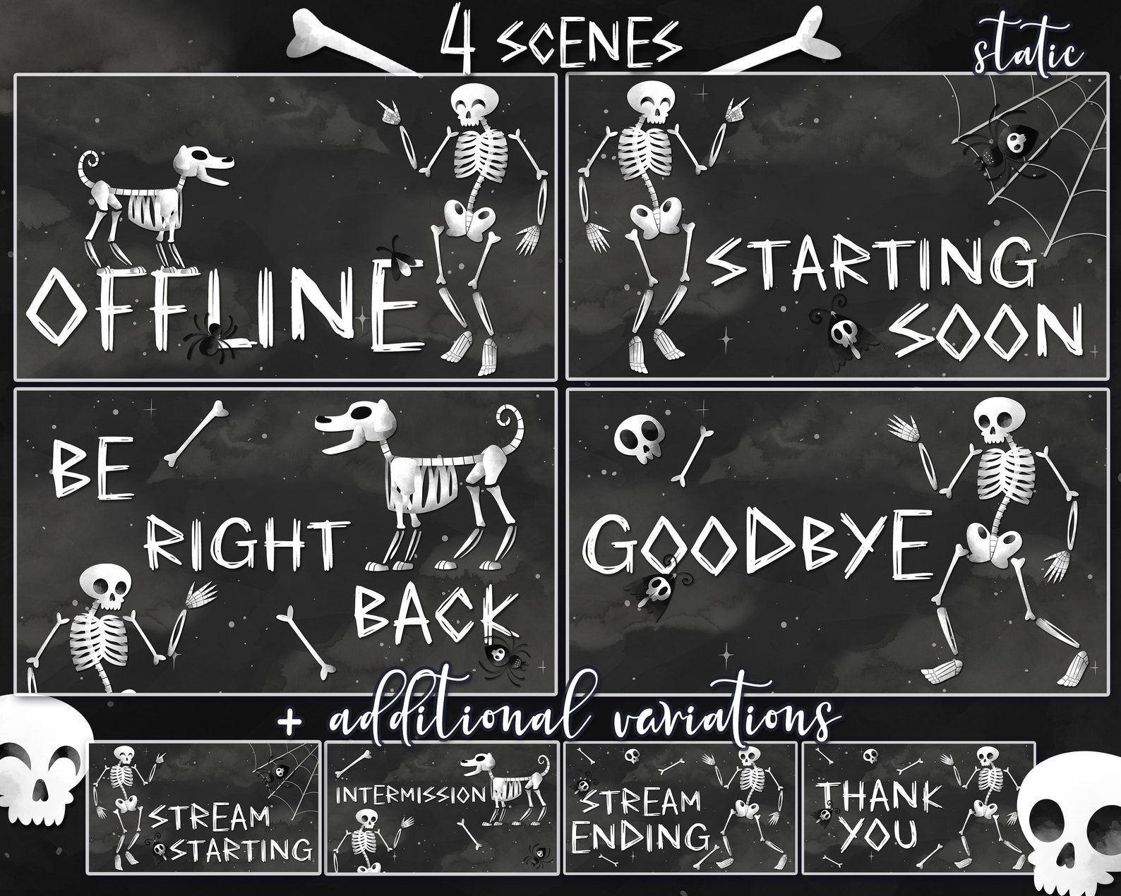 Spooky Skeletons Twitch PACKAGE Streamer Scenes Panels & - Etsy