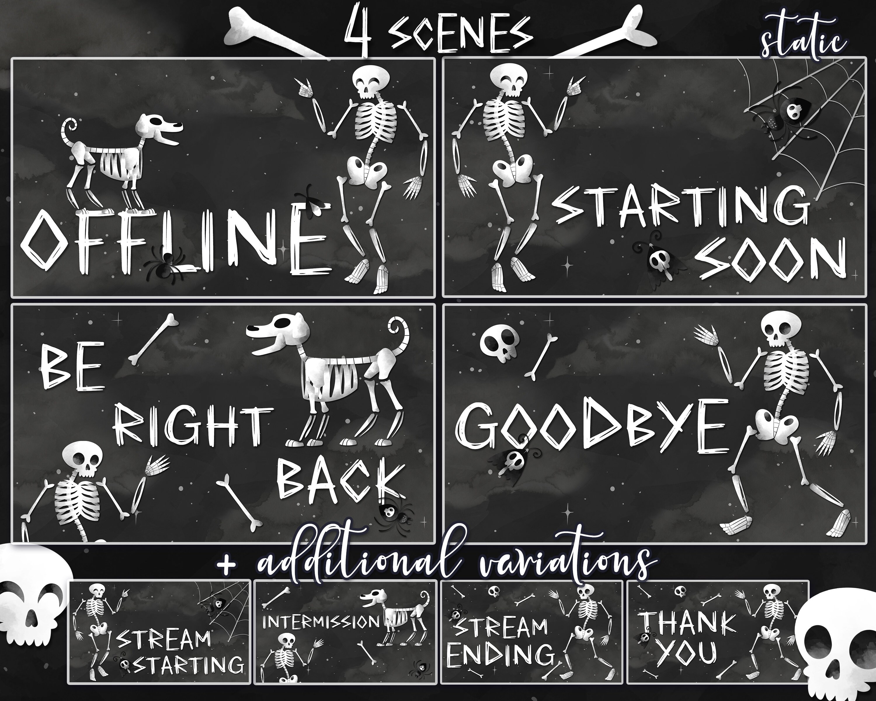 Spooky Skeletons Twitch PACKAGE Streamer Scenes Panels & - Etsy