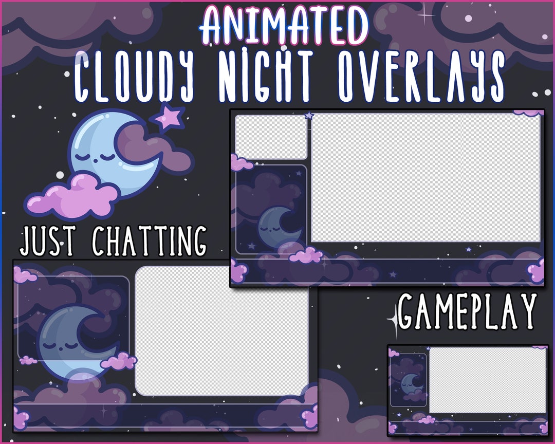 ANIMATED Cloudy Night Overlays Twitch Streamer Overlays & Scenes Clouds ...
