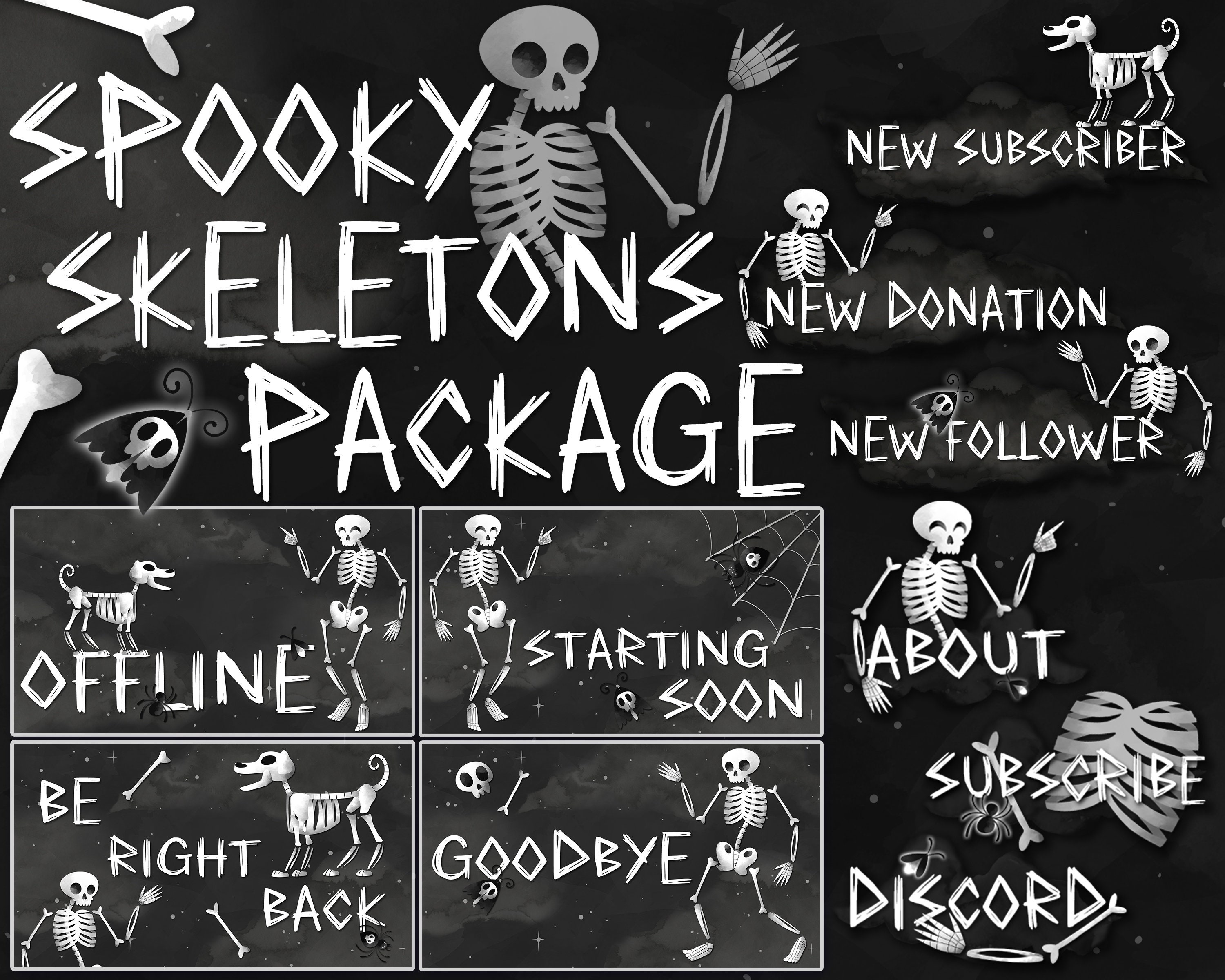 Spooky Skeletons Twitch PACKAGE Streamer Scenes Panels & - Etsy