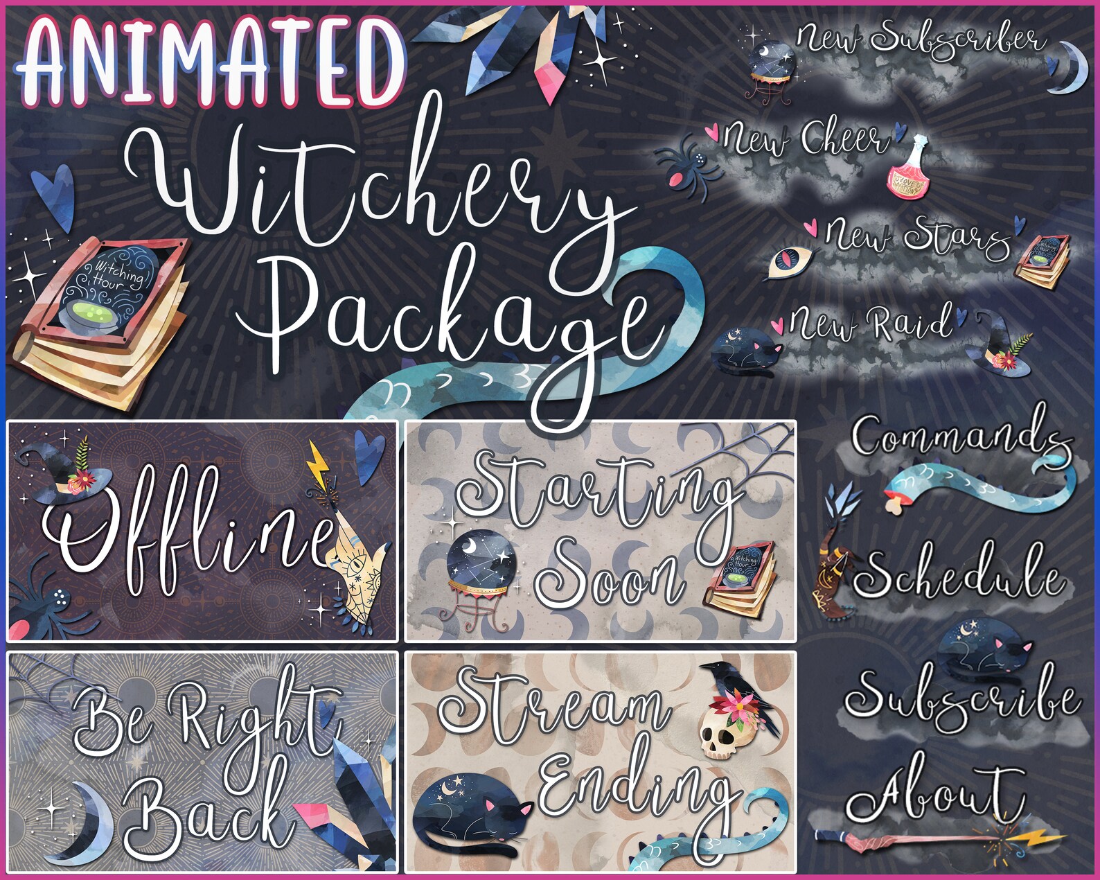 ANIMATED Witchery Twitch PACKAGE Streamer Scenes Panels & - Etsy