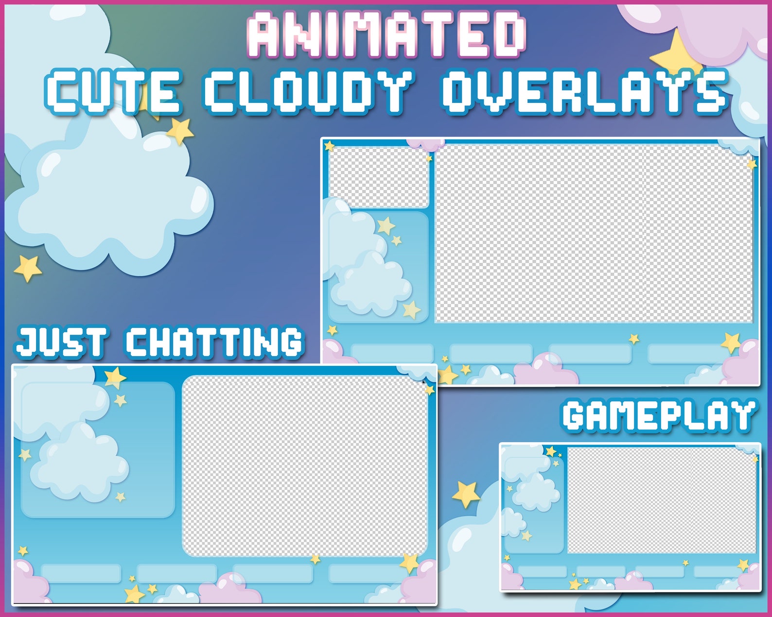 ANIMATED Cute Cloud Overlays Twitch Streamer Overlays - Etsy
