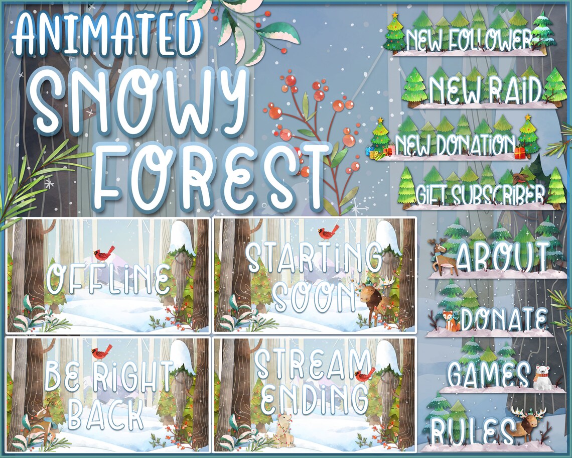 ANIMATED Snowy Forest Twitch PACKAGE Streamer Scenes Panels - Etsy