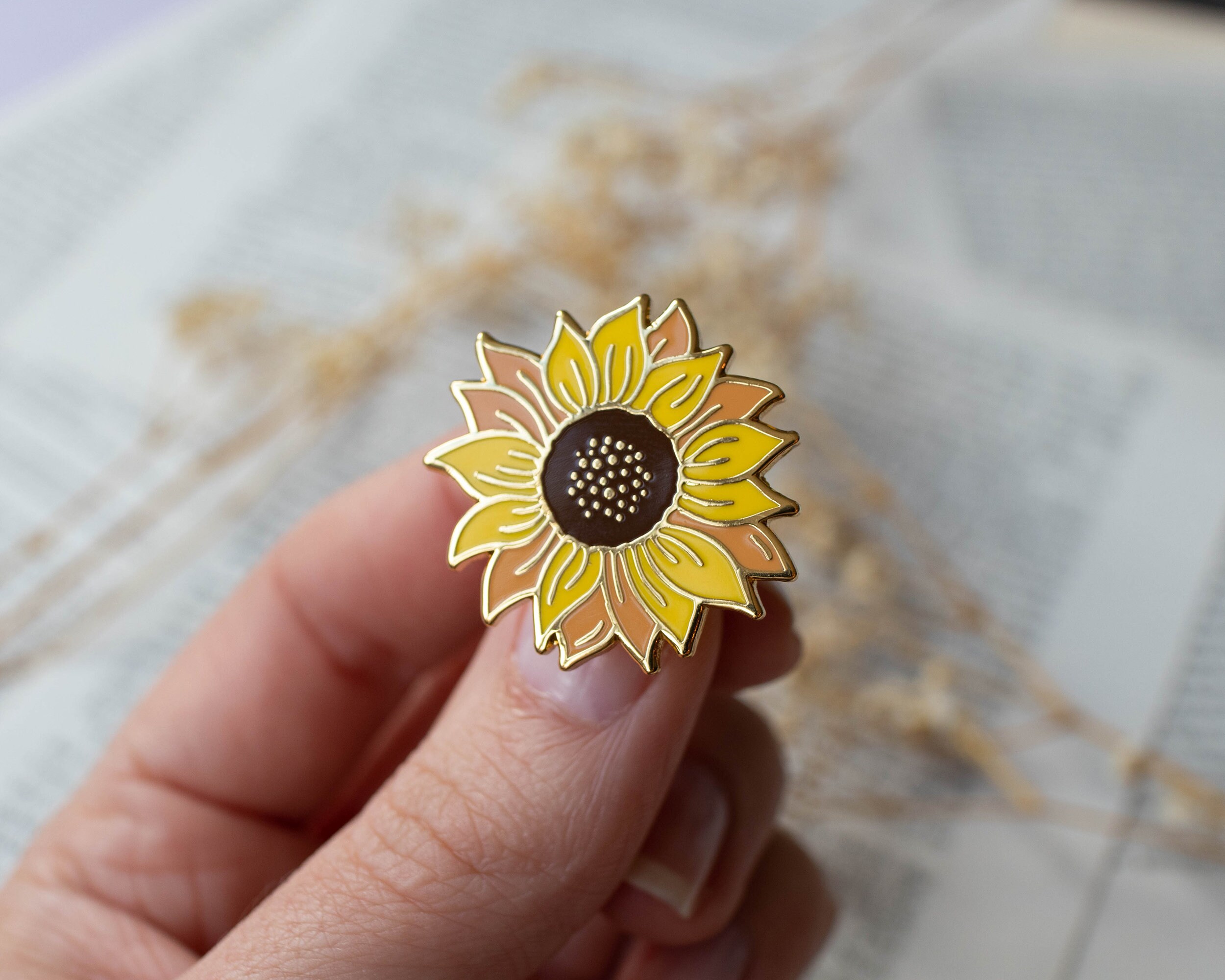 Sunflower Hard Enamel Pin Gold Sun Flower Pin With Butterfly - Etsy