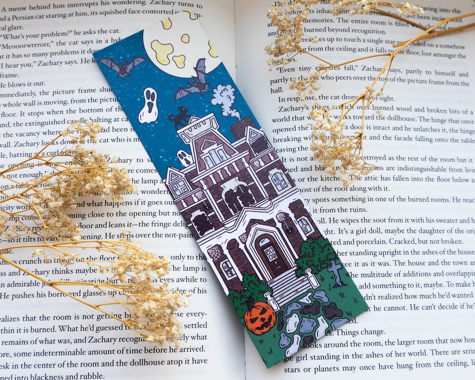 Halloween Bookmark Haunted Mansion With Pumpkins Ghosts - Etsy