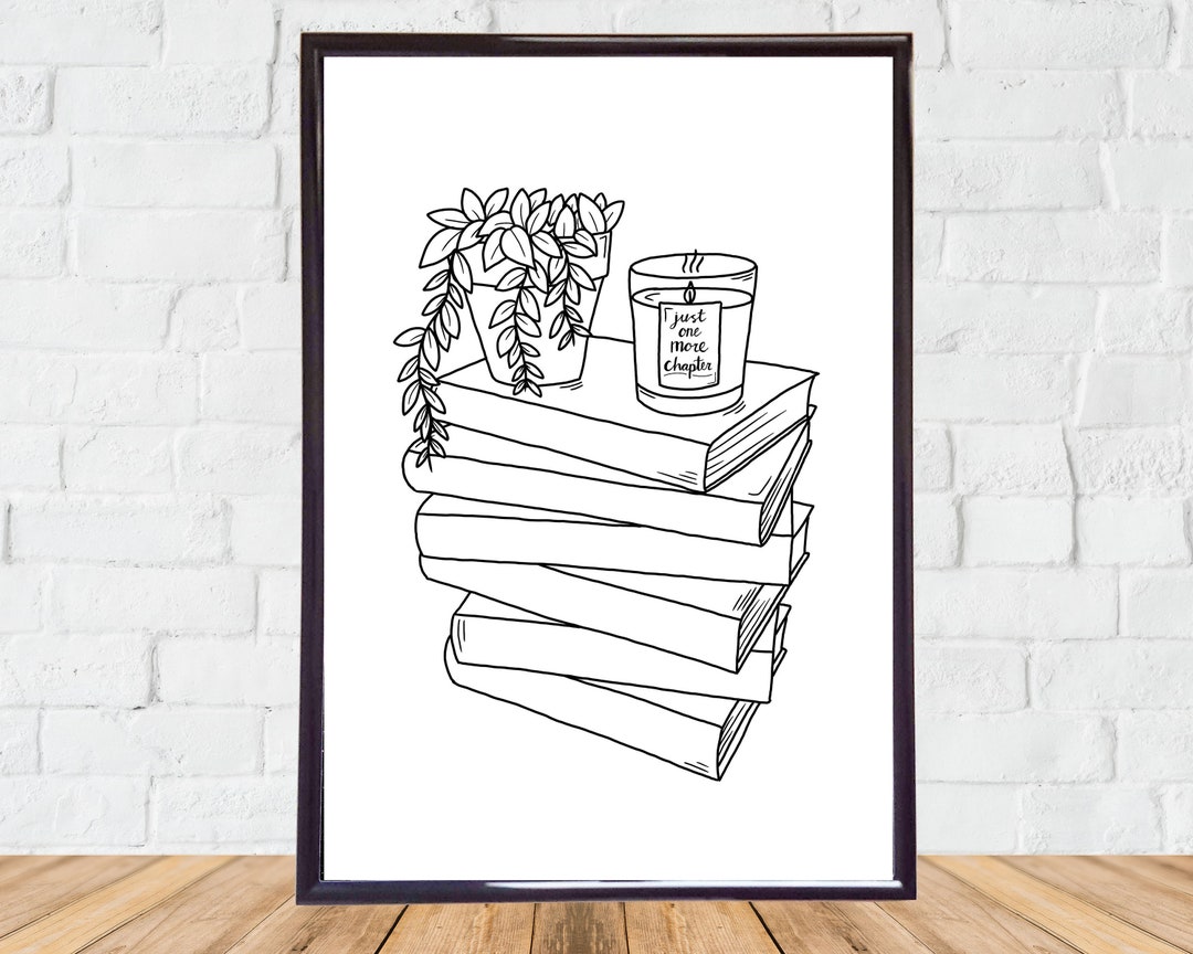Minimalist Bookish A5 Print Stack of Books Cozy Minimal Line Wall Art ...