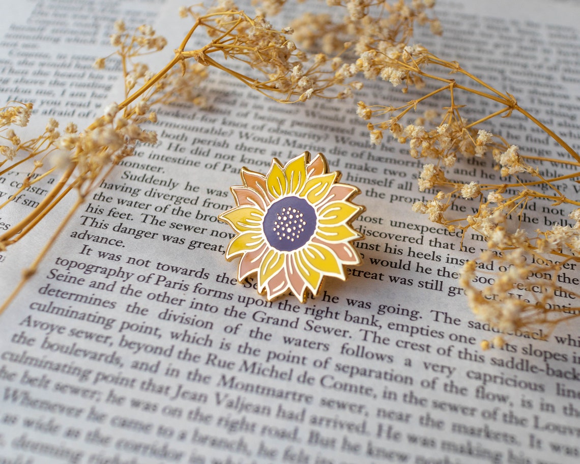 Sunflower Hard Enamel Pin Gold Sun Flower Pin With Butterfly | Etsy