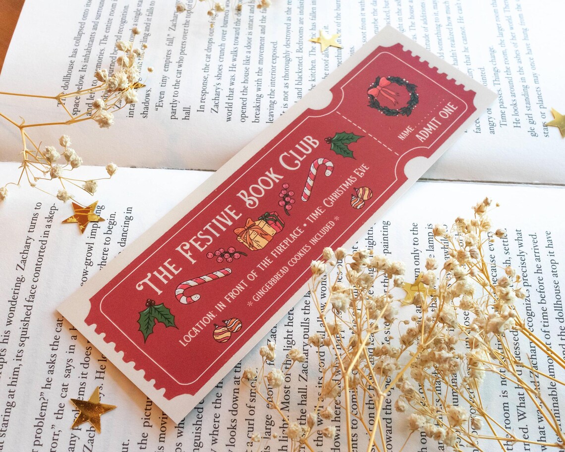 Bookmark Festive Christmas Book Club Ticket Book Mark - Cute and ...