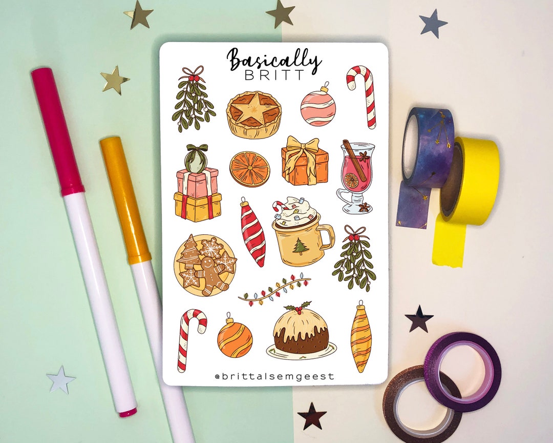 Christmas Stickersheet // Festive Bullet Journal Stickers for Scrapbook ...