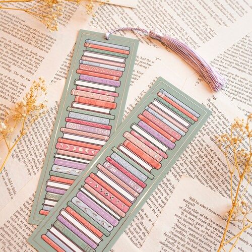 GOLD FOIL Pink Stack of Books Bookmark With Tassel Bookworm - Etsy