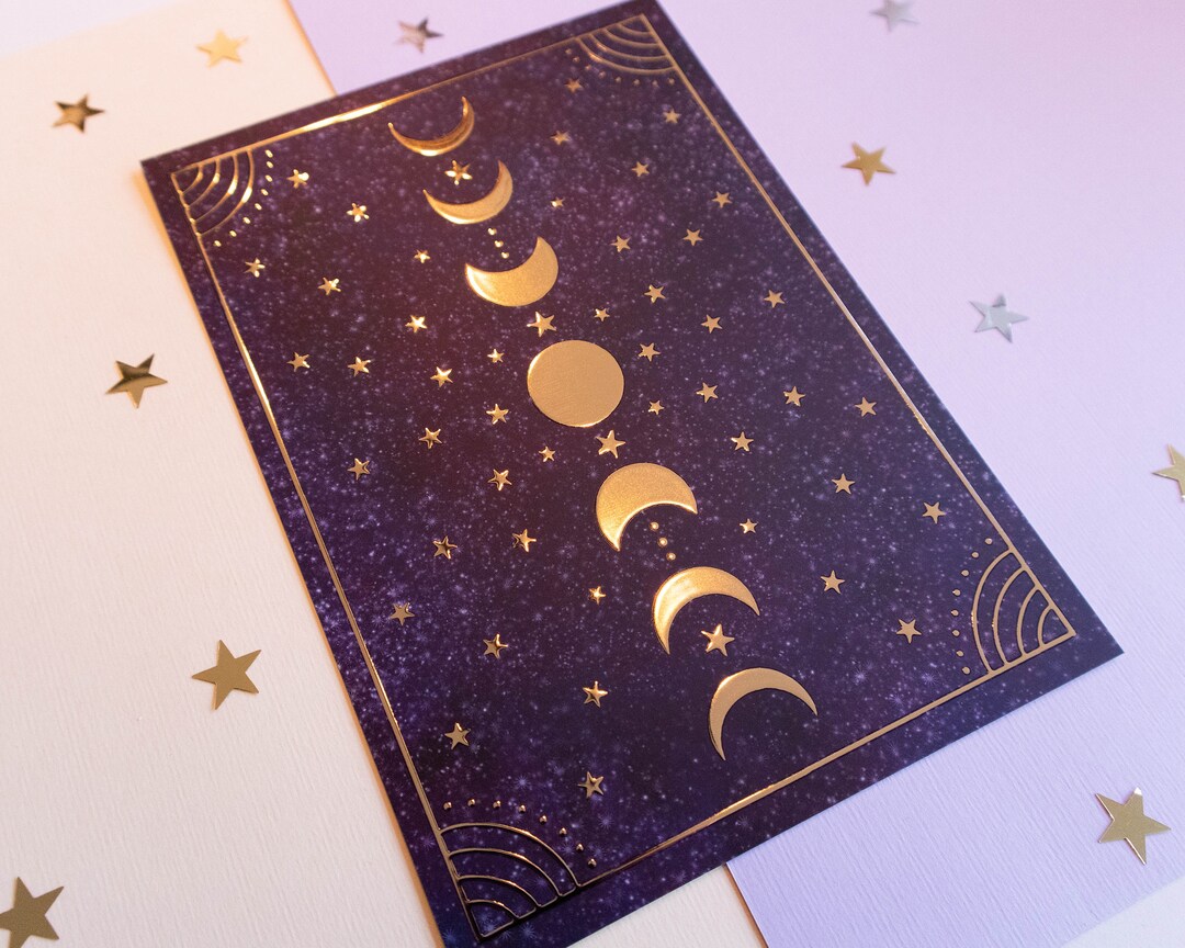 Moon Phases GOLD FOIL A5 Print // Galaxy Space Celestial Stars & Moons ...