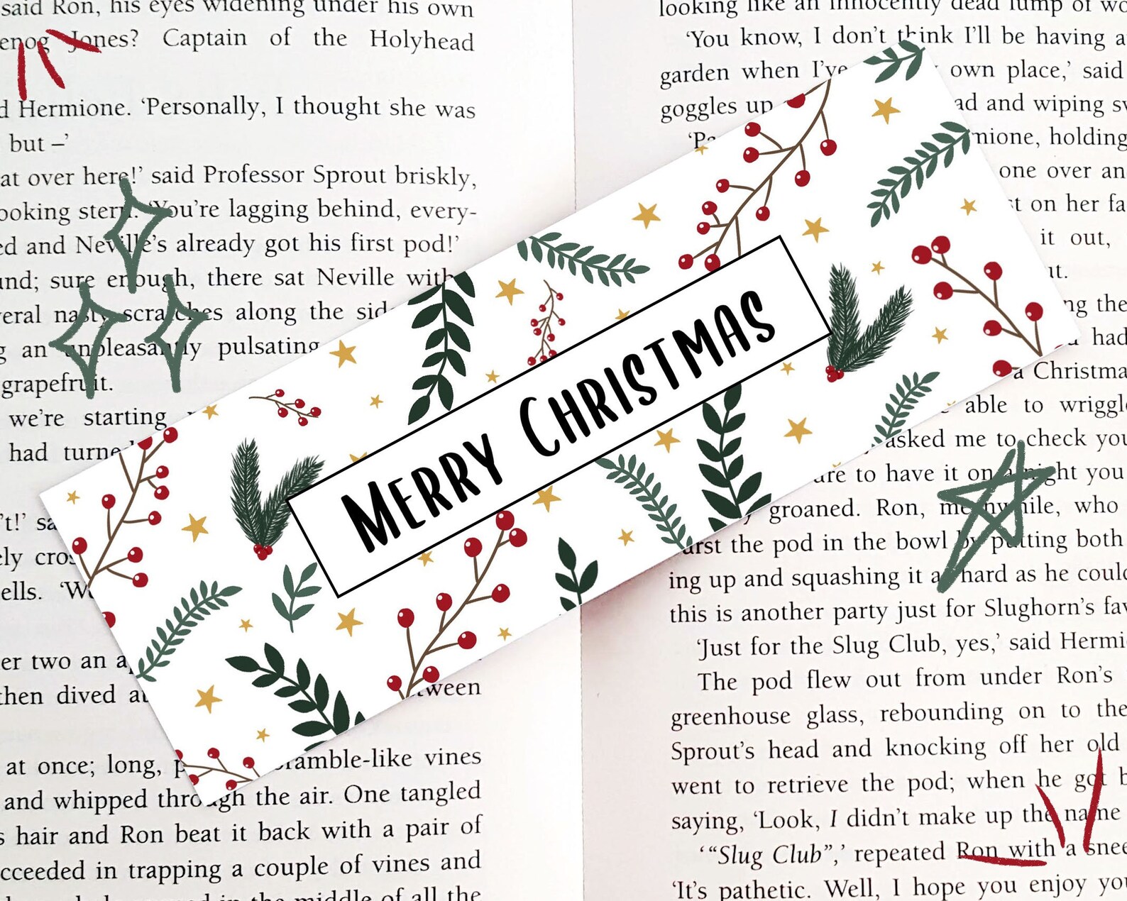 Merry Christmas Bookmark // Festive Holiday Book Lover Gift - Etsy