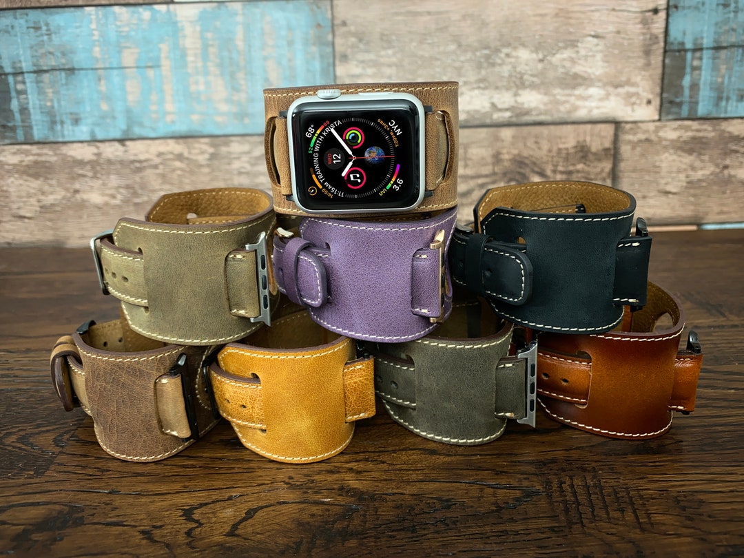 Leather Apple Watch Cuff Band 42mm 46mm 49mm Custom Apple Watch Strap ...