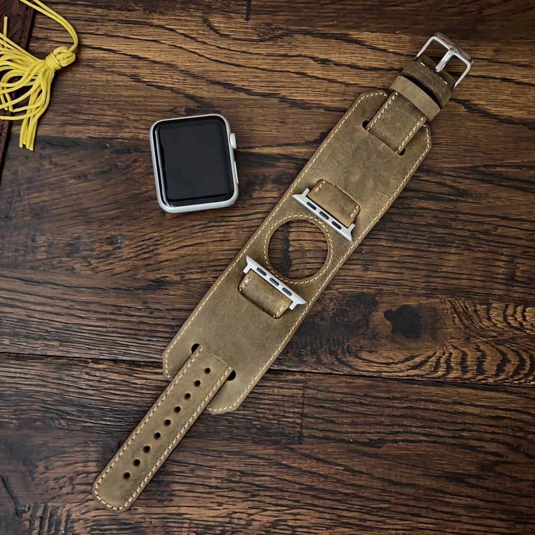 Leather Apple Watch Cuff Band 46mm 40mm 38mm Custom Apple Watch Strap ...