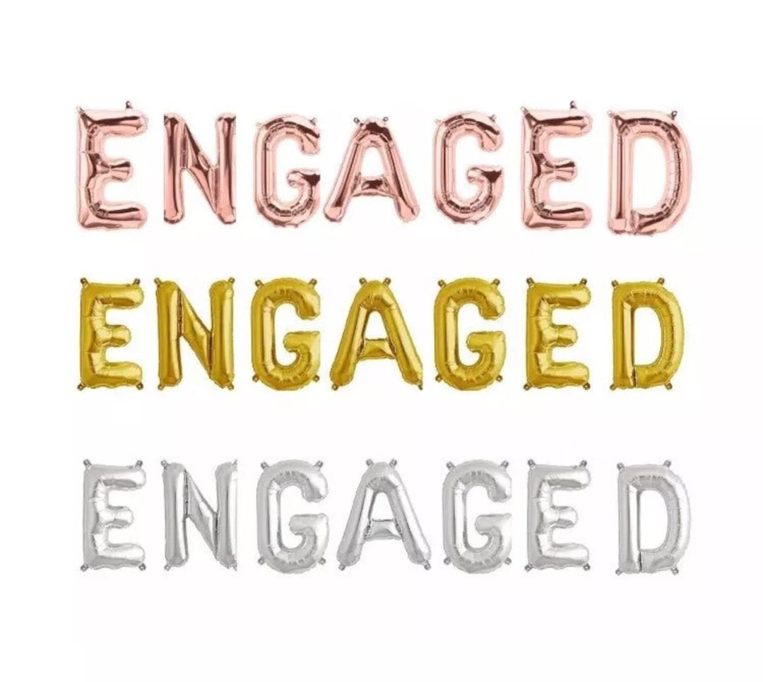 Engaged Balloons Banner Engagement Party Decorations Rose Gold Silver ...