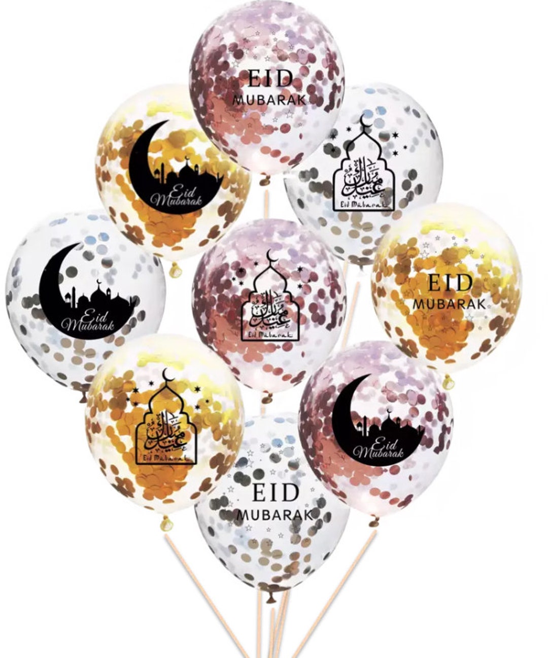 9 X Eid Mubarak Balloons Decorations Confetti Banner Ramadan Kareem - Etsy