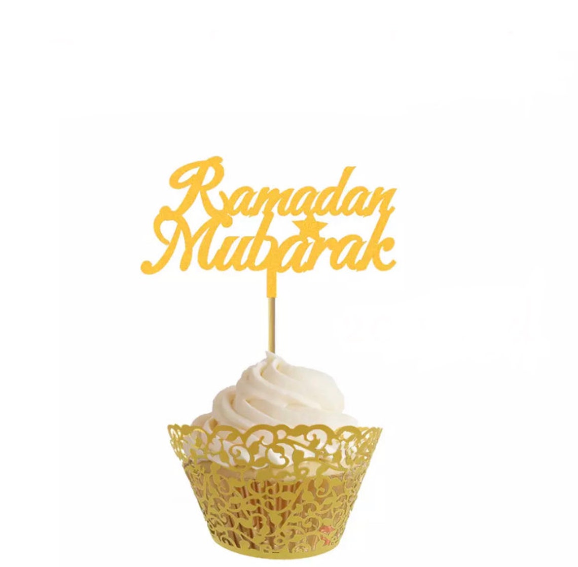 10 X Ramadan Mubarak Cupcake Topper Dessert Decorations Mixed Gold ...