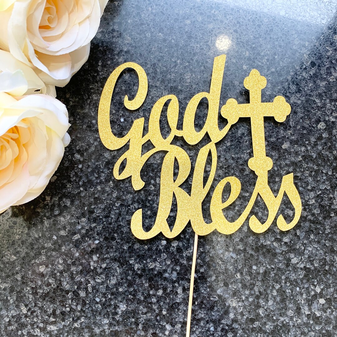 God Bless Baptism Christening Communion Confirmation Cake Topper Gold ...