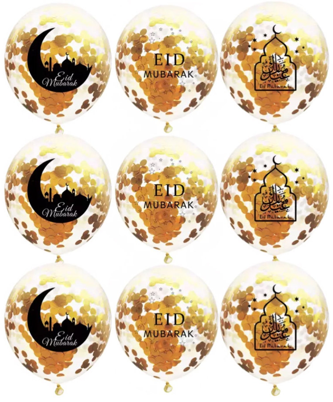9 X Eid Mubarak Balloons Decorations Confetti Banner Ramadan Kareem - Etsy