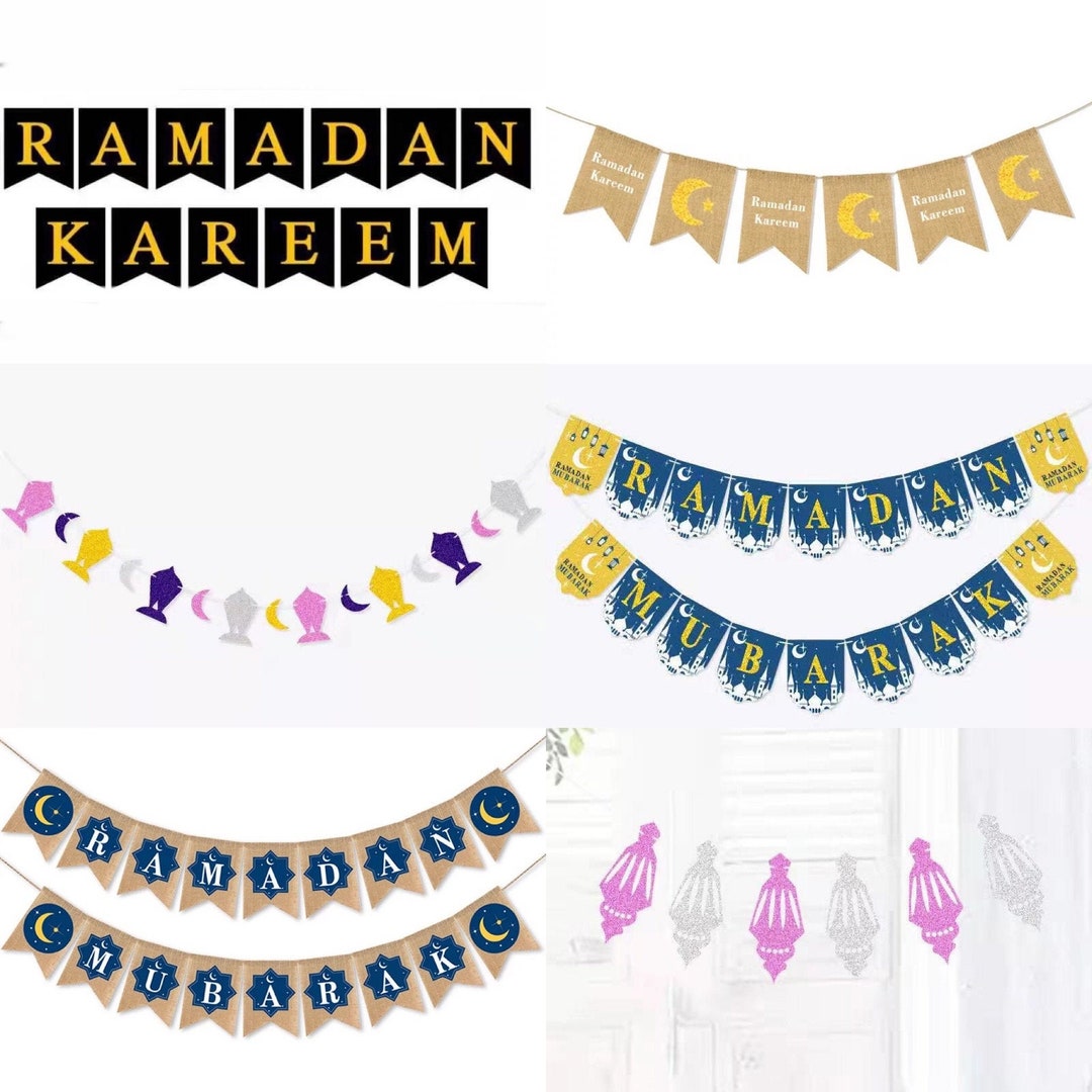 Ramadan Kareem Eid Mubarak Banner Decorations Hessian Canvas Gold ...