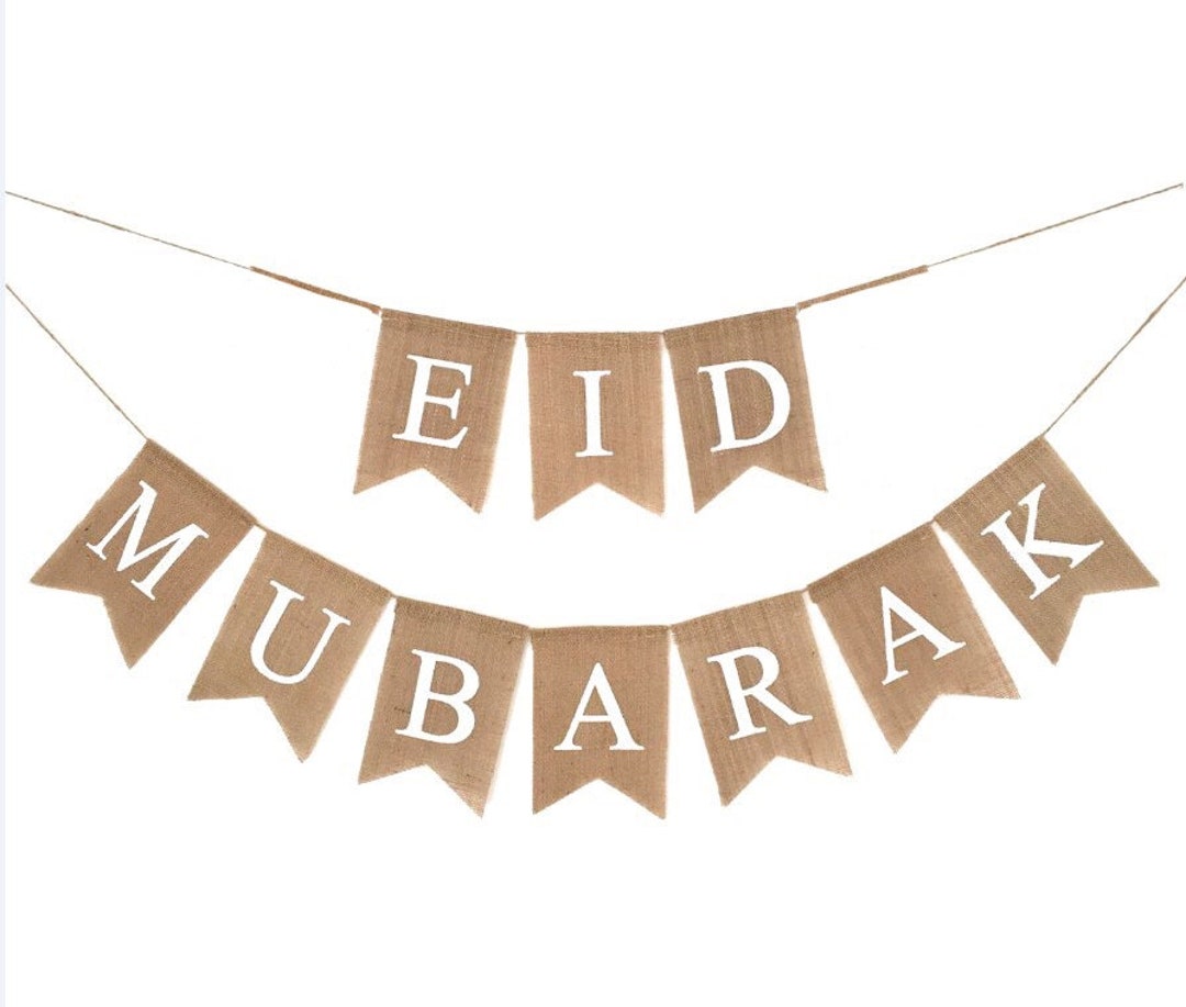 Eid Mubarak Banner Decorations Burlap Jute Hessian Elegant Rustic ...