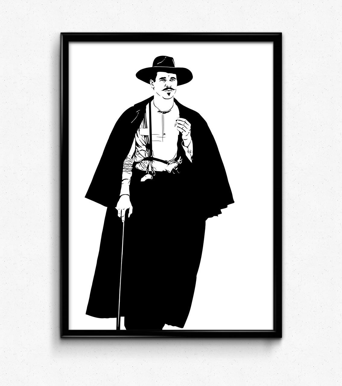 Doc Holliday Art Print - Illustration of Val Kilmer as Doc in the ...