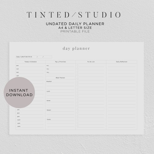 Daily Planner Printable Instant Download A4 A5 US Letter - Etsy