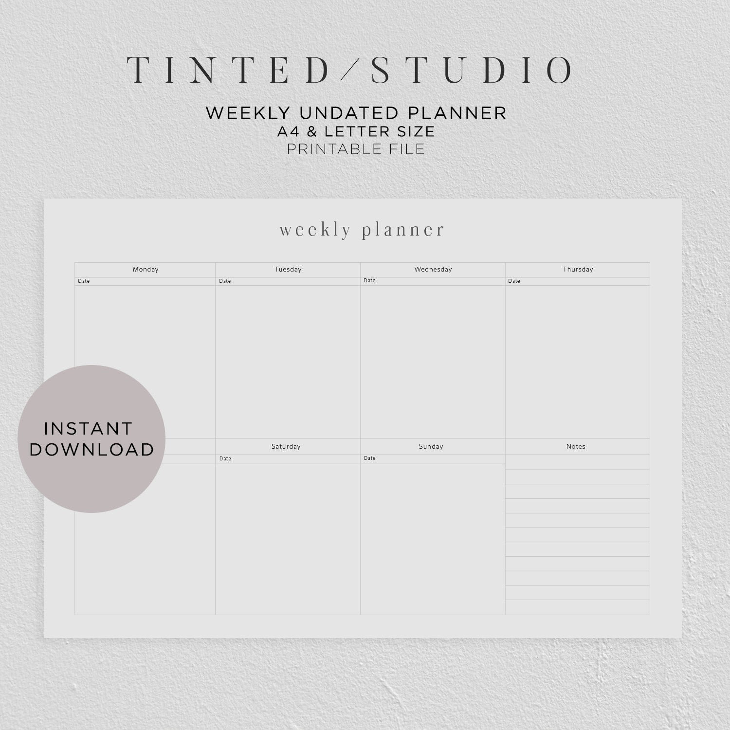 Undated Weekly Planner Printable Instant Download A4 & US - Etsy UK
