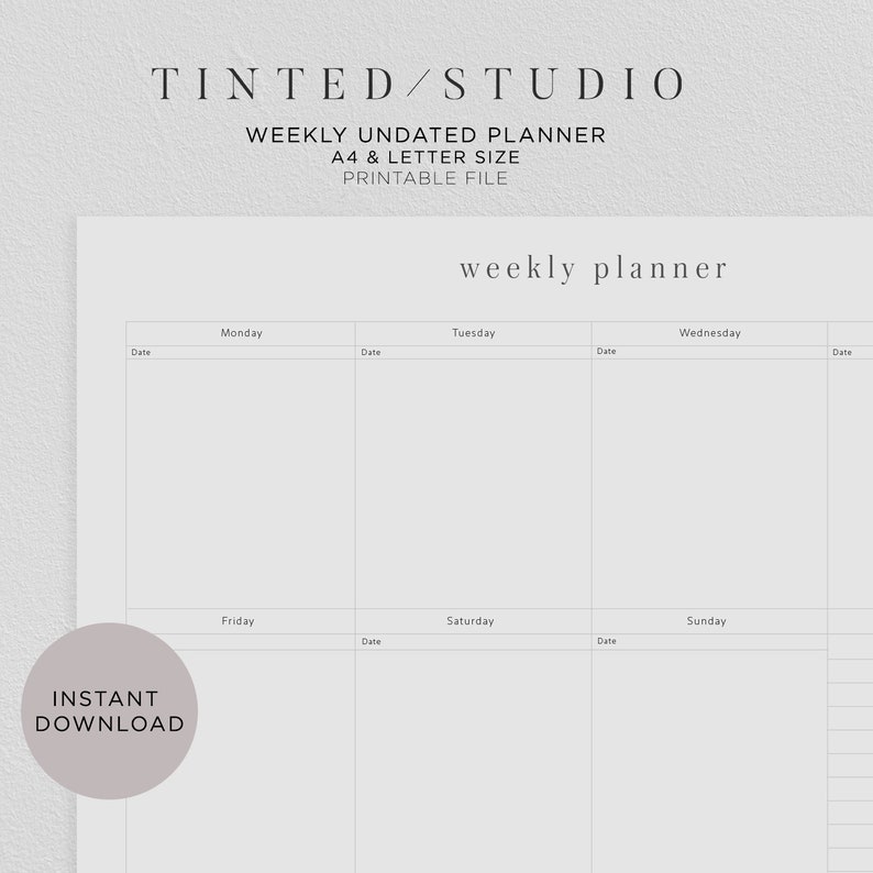 Undated Weekly Planner Printable Instant Download A4 & US - Etsy UK