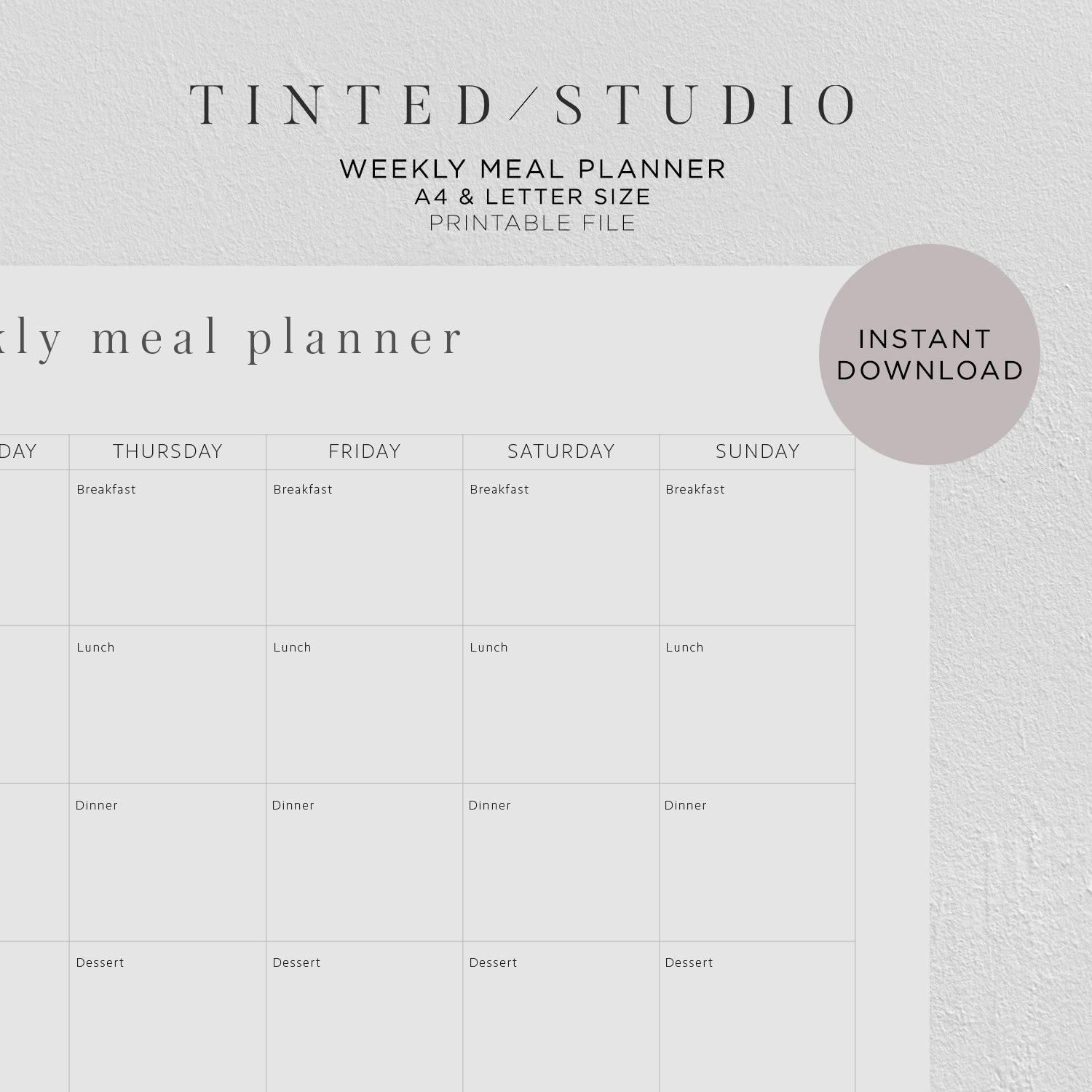 Weekly Meal Planner Landscape | Printable | Instant Download | A4 & US ...