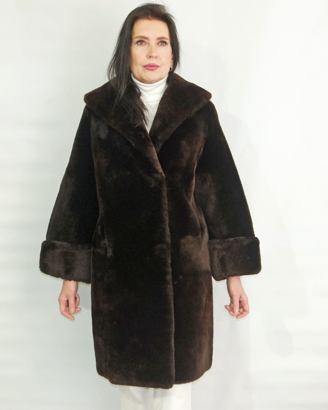 Vintage Brown Mouton Fur Long Coat - Etsy