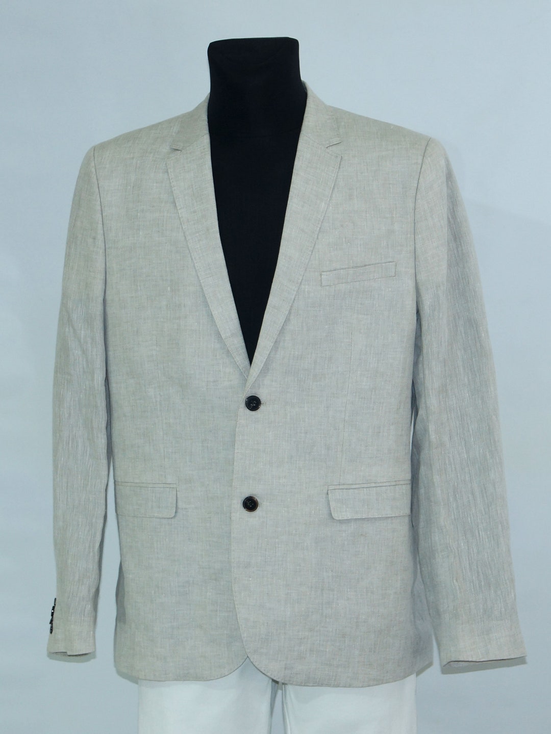 MEN'S Pure Linen Beige Jacket. Vintage Style Linen Button Down Blazer ...