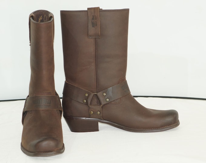 Motoman Vintage Harness Ring Boots Black Moto Riding Square Toe EU 44 ...