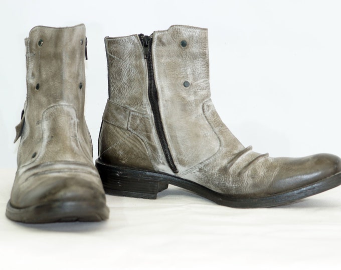 Cowboy Boots Vintage Grey Salt Effect Leather Sancho Western Boots ...