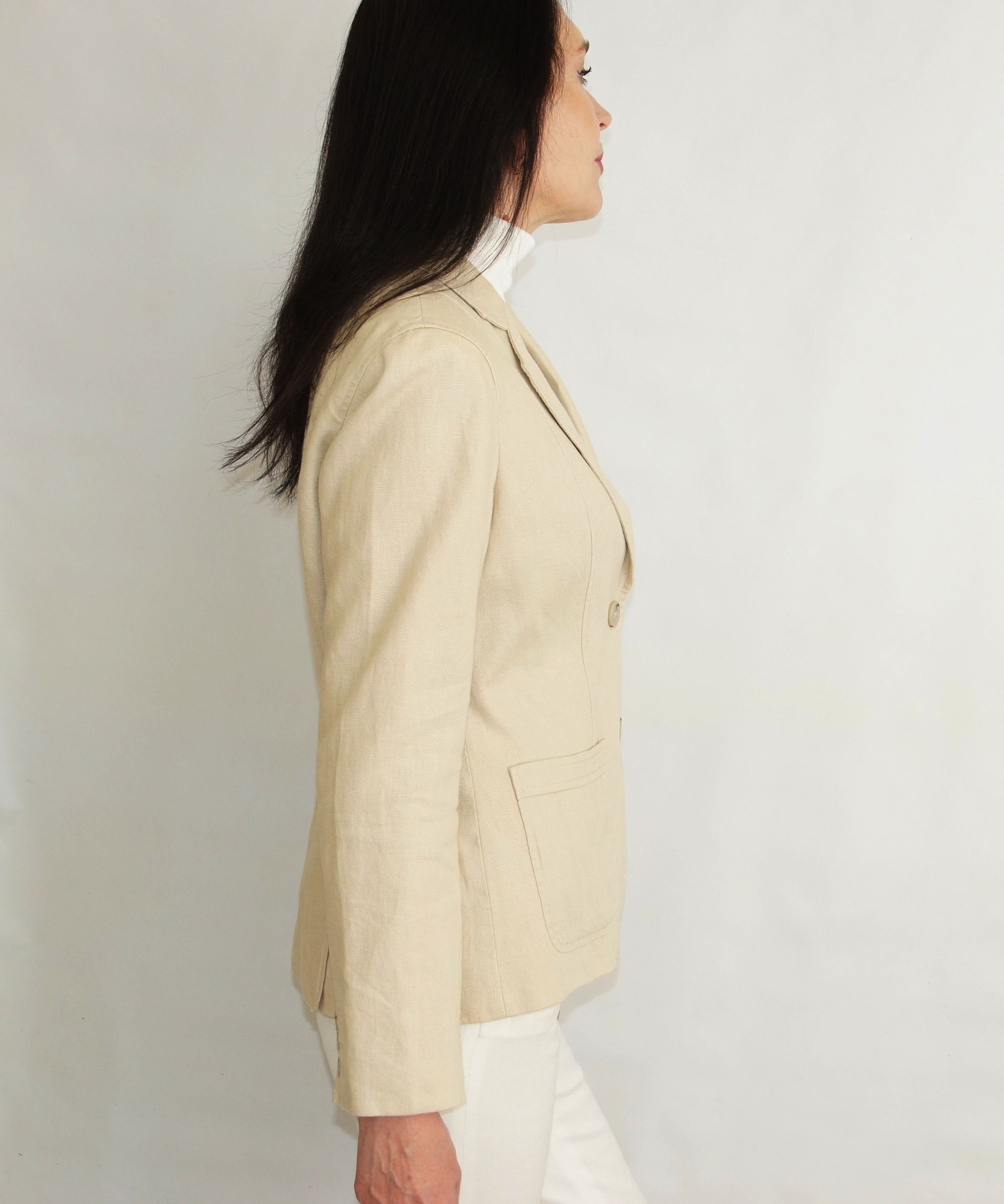 Women's Pure Linen Beige Button Jacket Vintage Classic Ladies Jacket ...