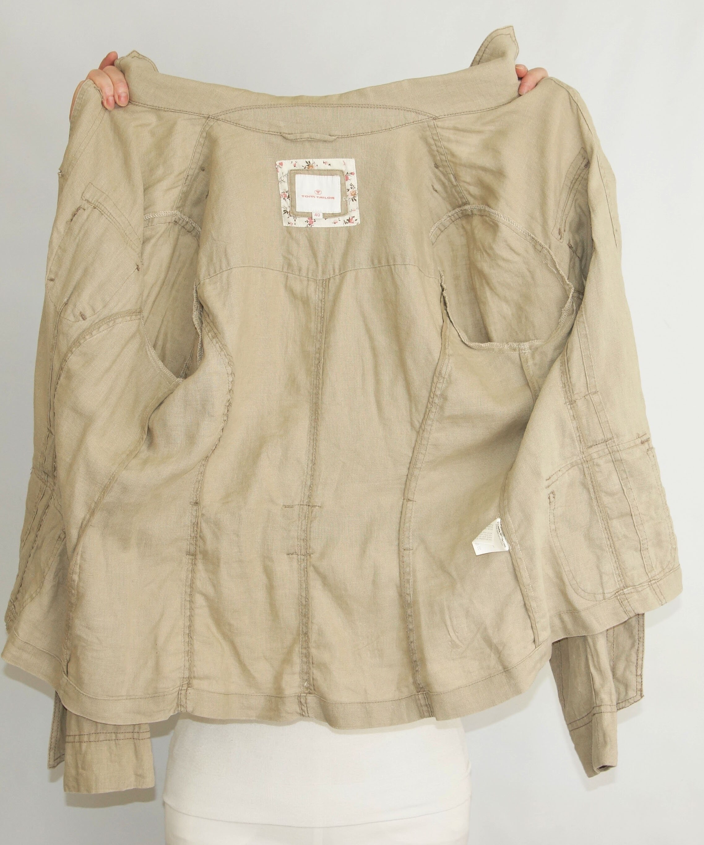 Damen Leinen Trench Safari Classic Button Chore Gürteljacke Label Größe ...
