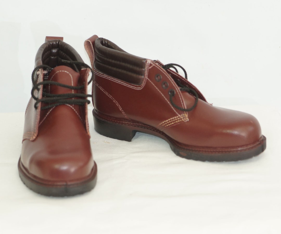 Vintage Brown Leather Safety Boots With Metal Protection Toe Marked ...