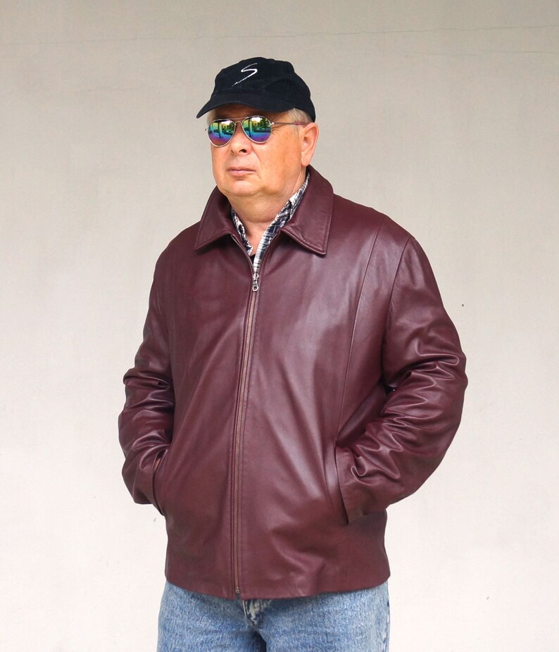 Men's Soft Maroon Leather Zip Jacket ,vintage , Rare, Size 54 - Etsy