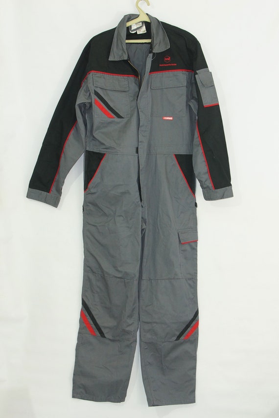 Poly Cotton Work Wear Overalls Long Sleeve Gray/black Jumpsuit - Etsy