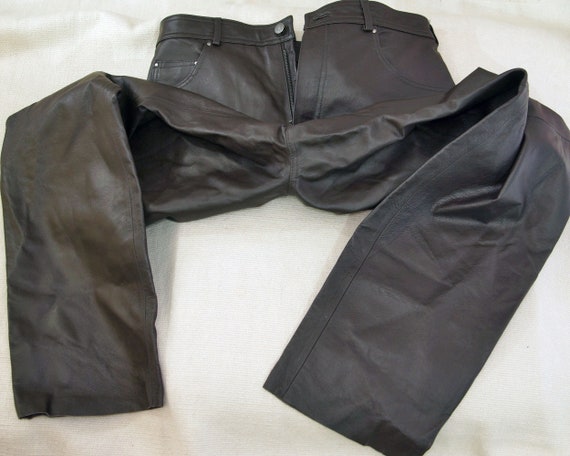Real leather pants Biker Rocker dark brown pants vi… - Gem